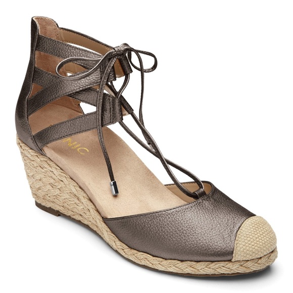Vionic | Shoes | Vionic Pewter Leather Espadrilles Pumps Platform Pinup ...